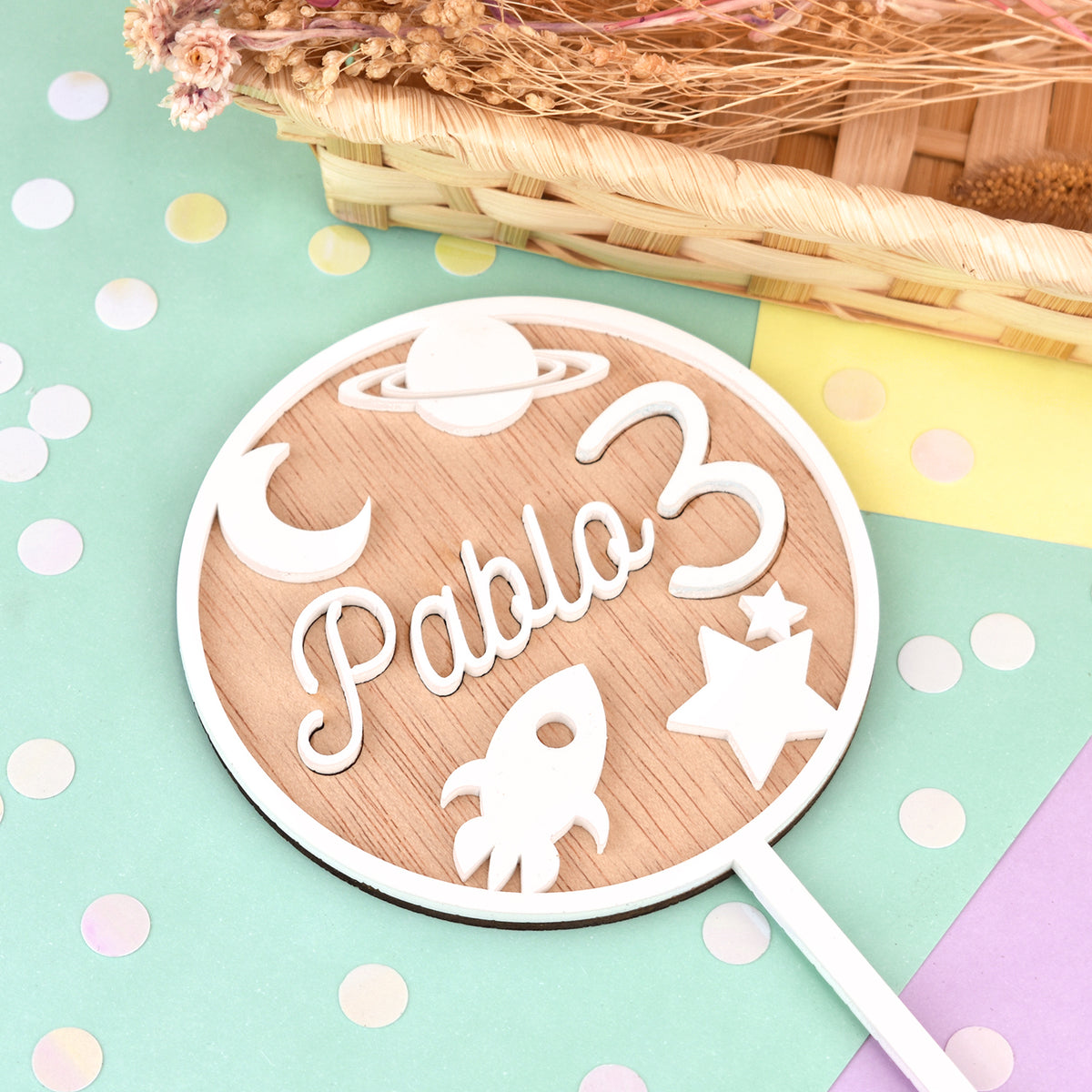 Topper Planetas Madera Personalizado- Saquito Mágico. – saquitomagico